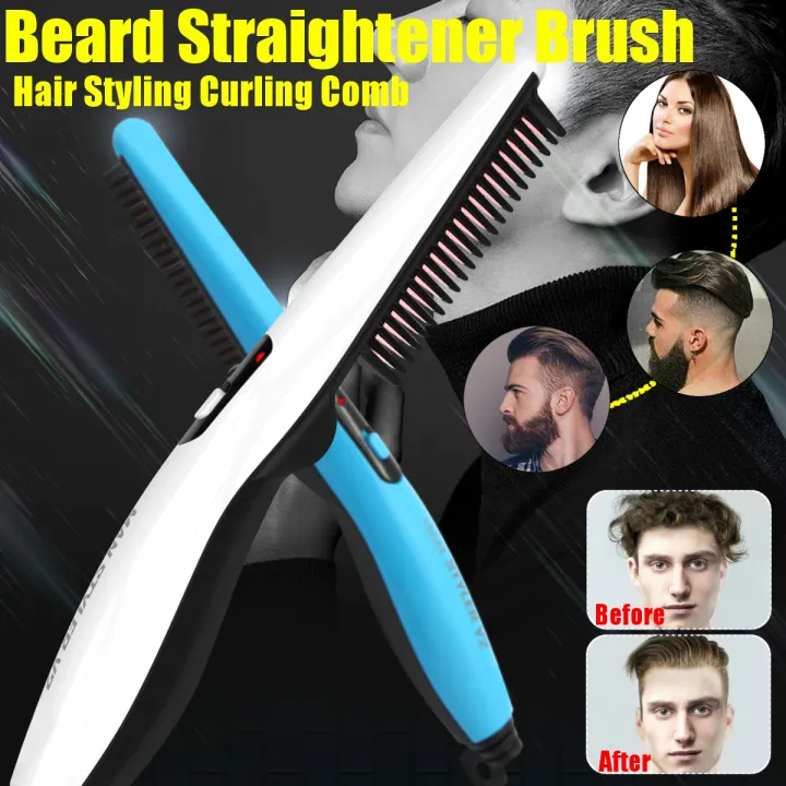 Electric Beard Straightener Brush Quick Beard Straightening Curling ...