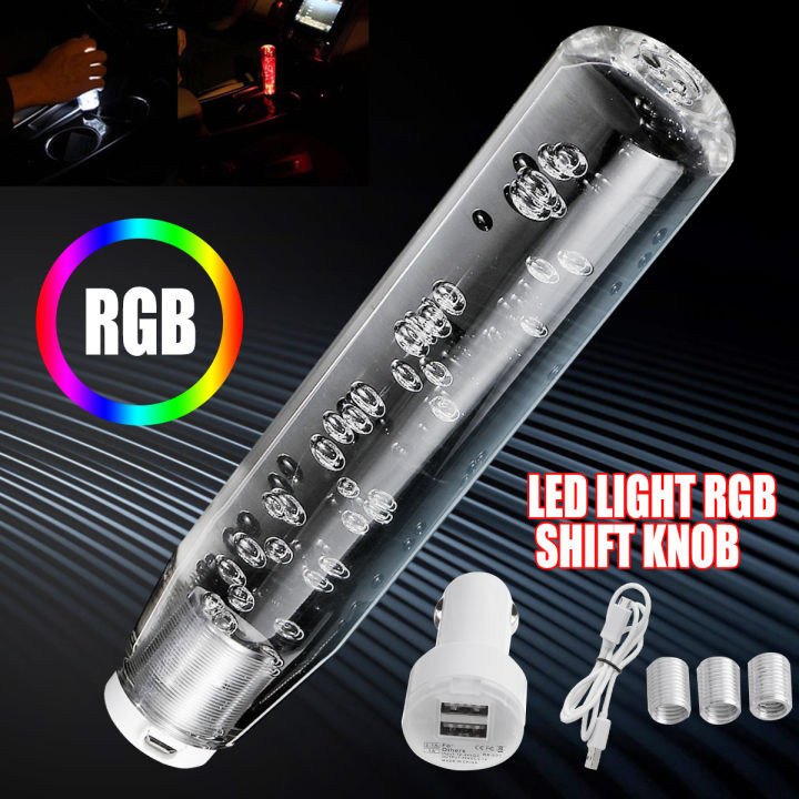 LED Light RGB Shift Knob Stick Crystal Transparent Bubble Gear Shifter ...