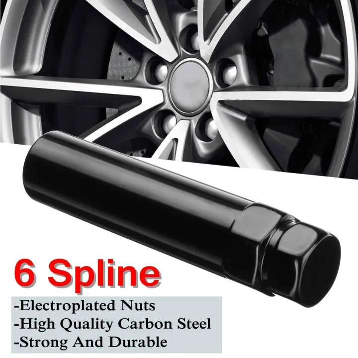 1pcs Black 6 Spline Drive Lug Nut Tuner Key Wheel Lock Tool 19mm 21mm 3 ...