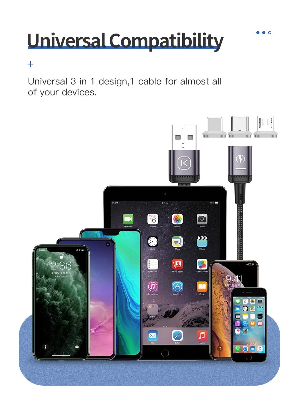KUULAA LED Magnetic Cable USB Charging Type C Cable Magnet Data Charger ...