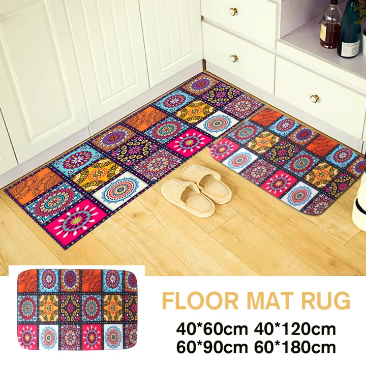 3 Size Premium Bohemian Floral Home Kitchen Anti-slip Carpet Rug Door ...
