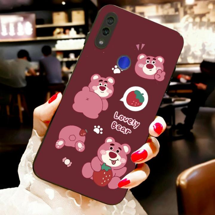 For Redmi Note 7 Back Cover Case Fashion Strawberry Bear Square Frame ...