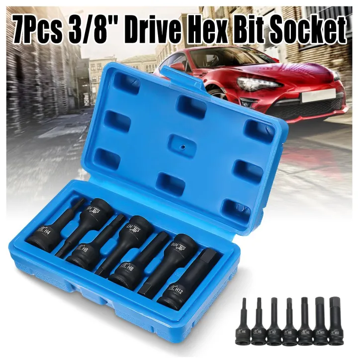 7Pcs Impact Sockets Bit Set 3/8'' Drive Hex 6 Point Hex Sockets Bit H4 ...
