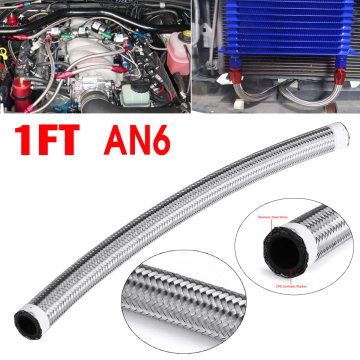 1FT AN8 Fuel Hose Oil Gas Line Pipe Stainless Steel Braided #Silver ...