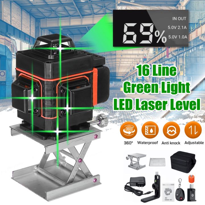 LED Display 4D Tools DIY Green Light Laser Level 360° 12 Line Cross ...