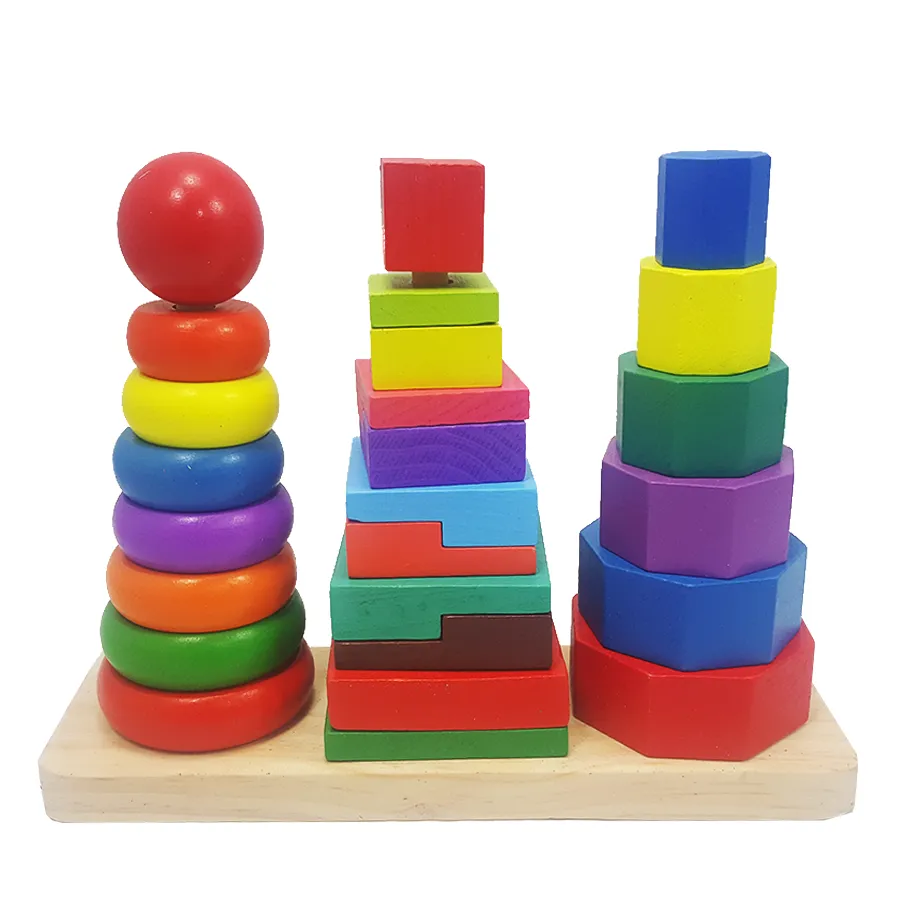 Montessori Rainbow Tower Geometric Tower Educational Toys Jenga ...