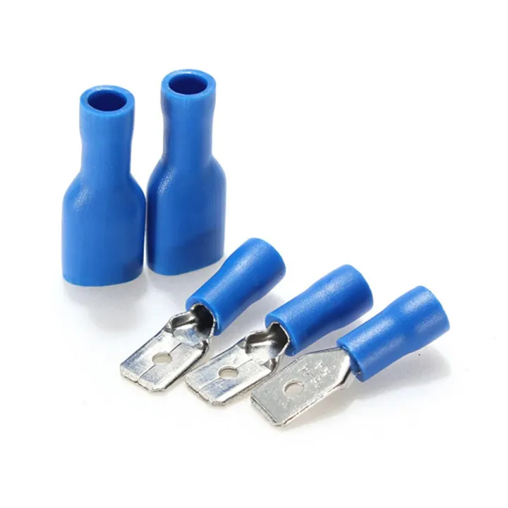 100pcs Blue Insulated Spade Connectors Crimp WIRE Motors Terminal Mixed ...