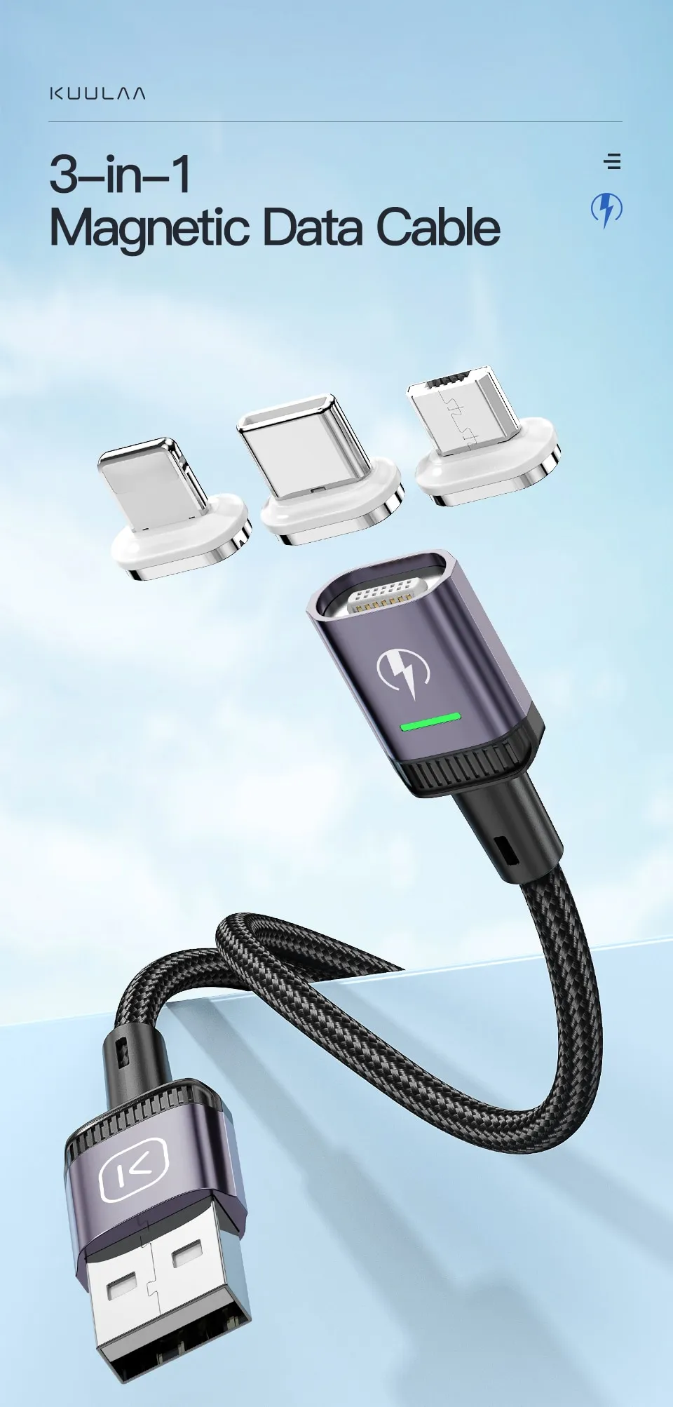 KUULAA LED Magnetic Cable USB Charging Type C Cable Magnet Data Charger ...