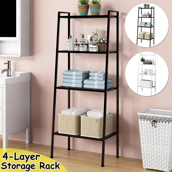 4-Tier Durable Bookcase Bookshelf Carbon Steel Leaning Wall Shelf ...