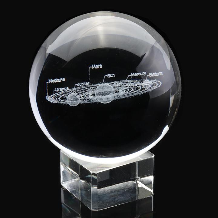 60mm 3D New Clear Glass Engrave Solar System Crystal Ball With LED ...