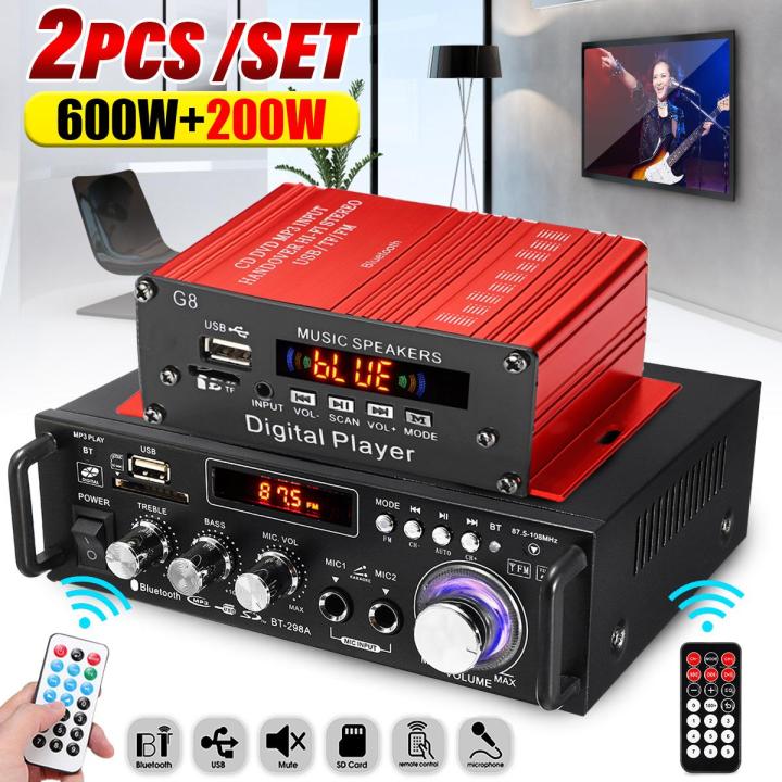 2pcs/set 600W +200W premium bluetooth 2.0 Channel Audio Power HiFi Amplifier 12V/220V AV Amp ...