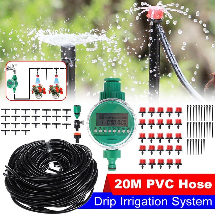 20M Hose Garden Irrigation System LCD Display Watering Timer Micro Drip ...