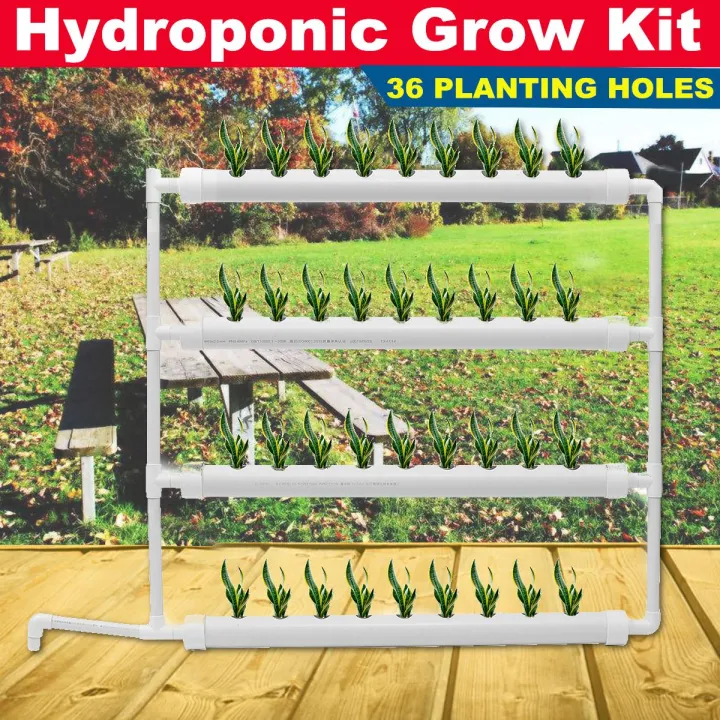 4 Pipes Wall-mounted Hydroponic 36 Plant Site Growing Kit Set Garden ...
