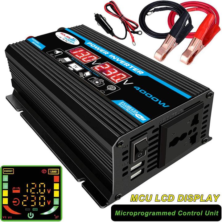 4000W LCD 2 USB Motors 12V 24V To AC 110V 220V Car Solar Power ...