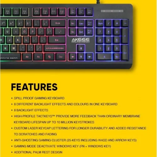 Armaggeddon AK666 Kalashnikov Spill Proof Backlit Membrane Gaming ...