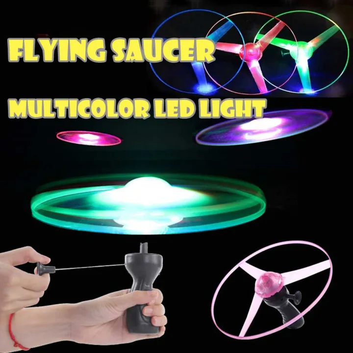 1Pcs Colorful Funny Pull String Led Light Up Flying Saucer Flash Flying Discs Children's Toy ...
