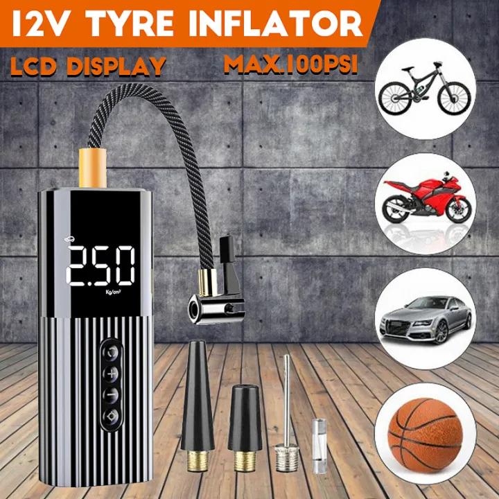12V Inflatable Pump Mini Air Compressor with LED Light Tyre Inflator ...