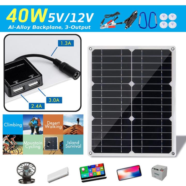 40W 18V New Mono Solar Panel Dual 12V/5V Universal Serial Bus ...