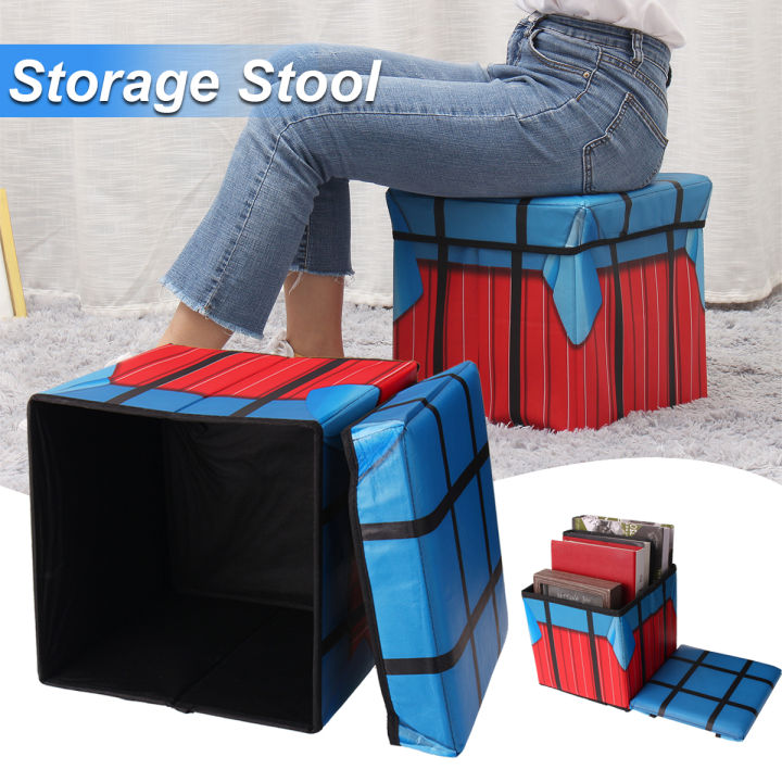 Folding Fabric Stool Storage Ottoman Box Chair Footstool Container With ...