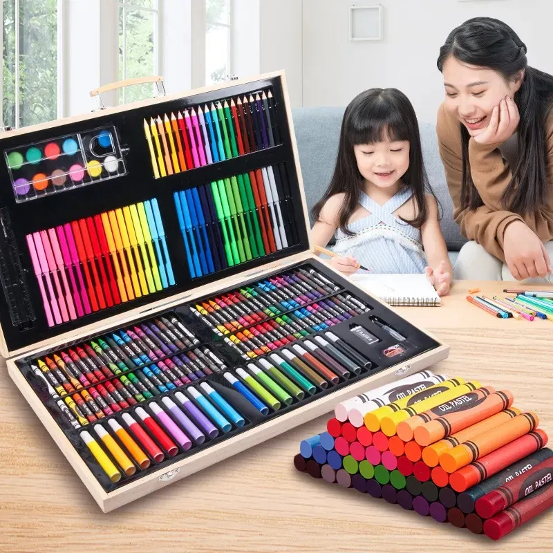 Splendour. 180 Pcs Premium Kids Drawing Art Set Wooden Box Colouring Sets Painting Pen Crayon Colour A Great Birthday Gift Idea Daraz.pk