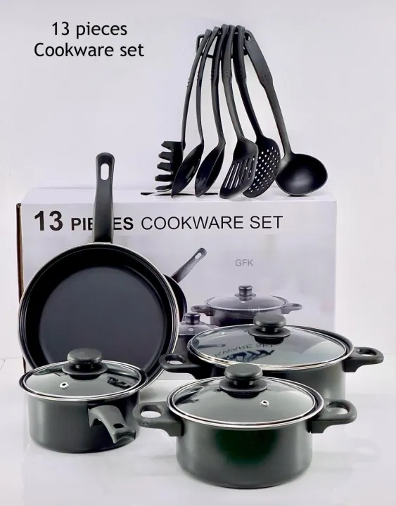 Non-Stick Cookware Set -13 pcs Sauce Pan Set With 6pcs Nonstick Spoon ...