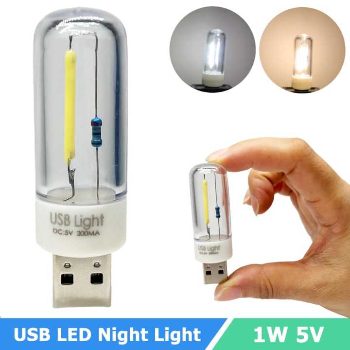 5v USB Mini Led Cob Light Bulb Filament Portable Night Reading ...