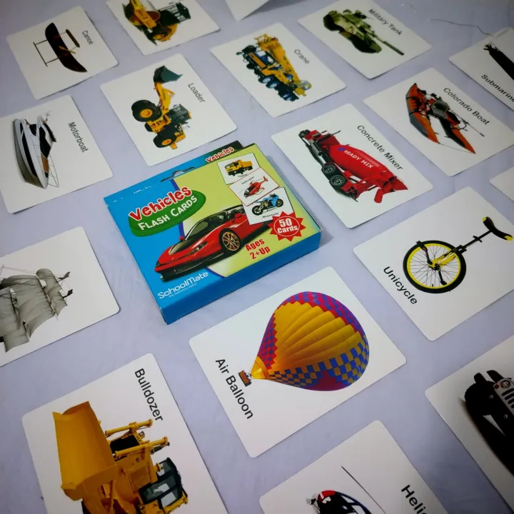 50 Vehicles Flash Cards For Kids | Vehicles Flash Cards | Colorful ...