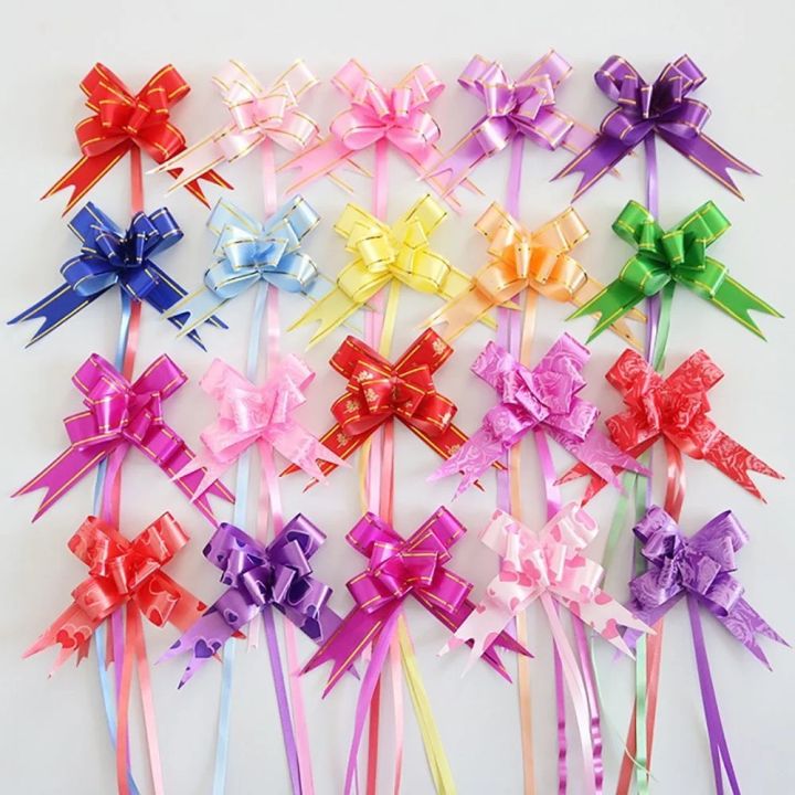 50pcs Colorful Flower Ribbons Pull Bowknots Christmas Birthday Party ...