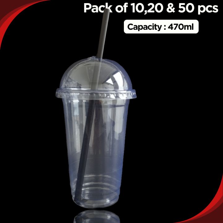 16oz 470ml | Disposable Glass with Lid & Straw for Juice & Shakes ...