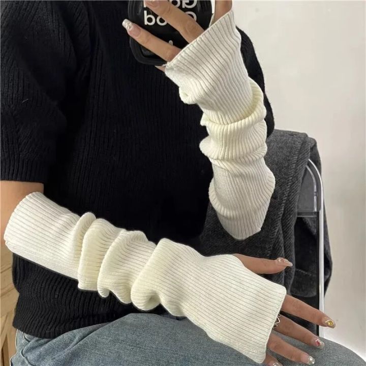 Y2K Fingerless Mittens Women Knitted Gloves Cosplay Anime Gloves Winter ...