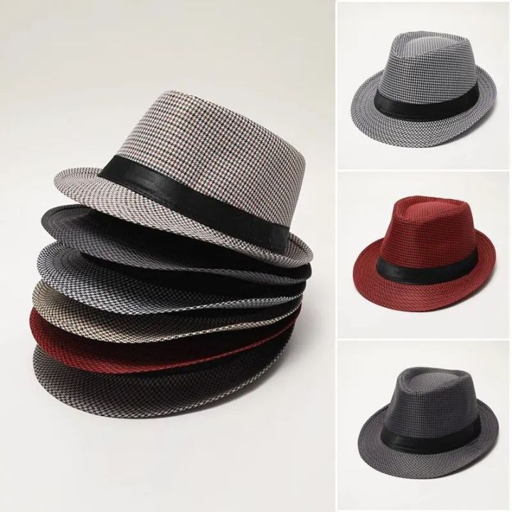 Middle-aged and Elderly Jazz Hat Fedoras Beach Linen Top Hat for Men ...