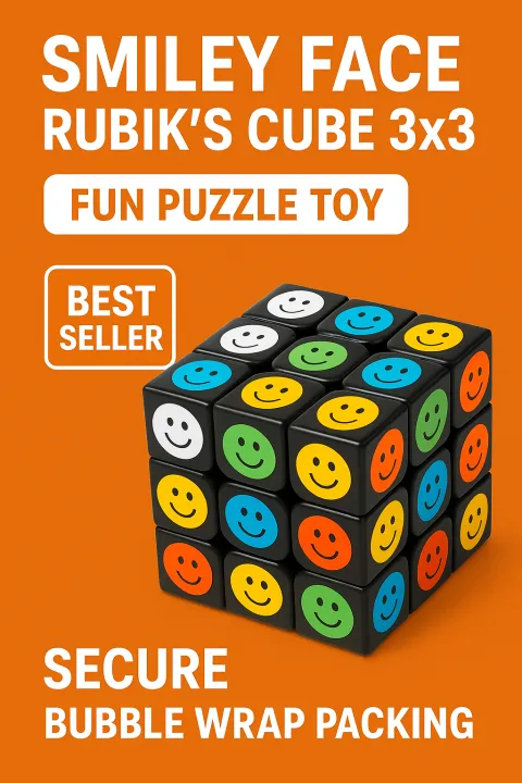 Smiley Face Rubik’s Cube 3x3 – Fun Puzzle Toy, Secure Bubble Wrap ...