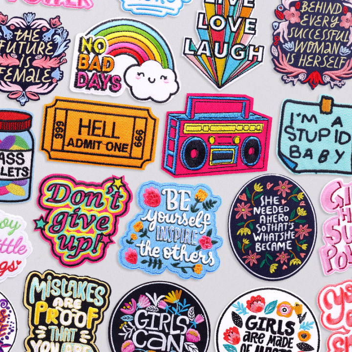 Inspirational Phrases Embroidery Patch For Clothing Stickers Cartoon ...