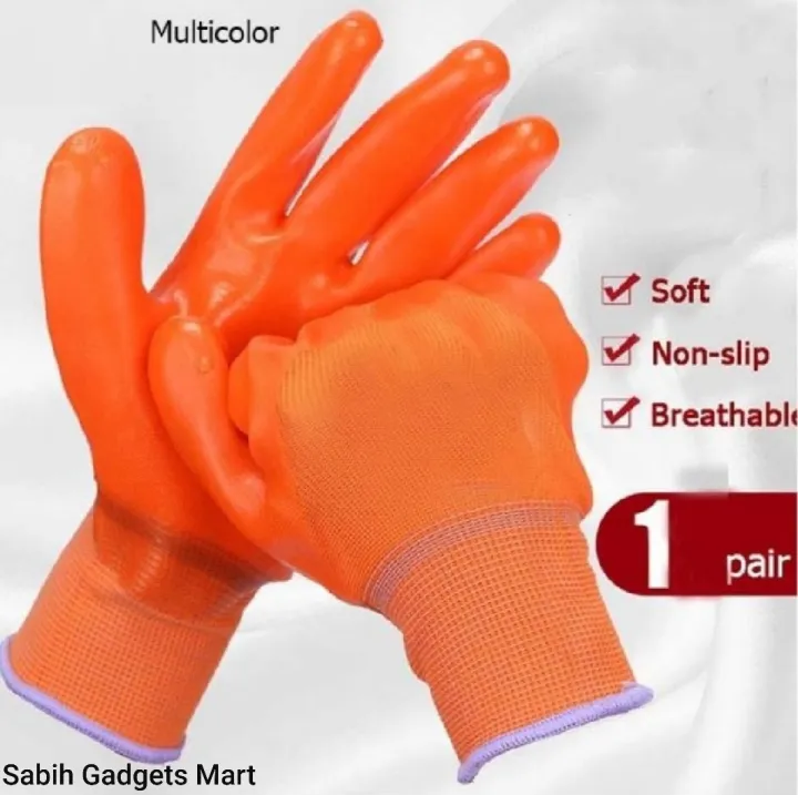 1 Pair Palm Rubber Gloves.Woolen Rubber Coating Safety Gloves.Electric ...