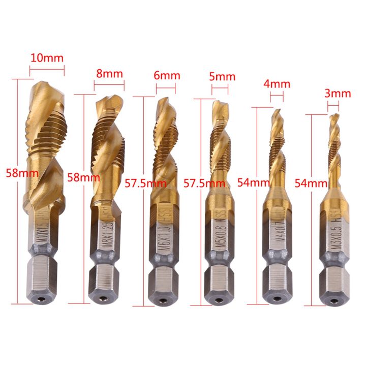 Metric Thread M3-M10 Titanium Coated HSS Drill and Tap Bits 1/4" Hex ...