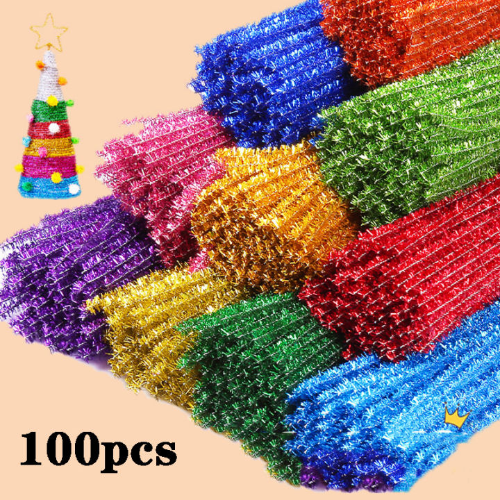 100Pcs Colorful Chenille Stems Pipe Cleaners Plush Tinsel Stem Wired ...