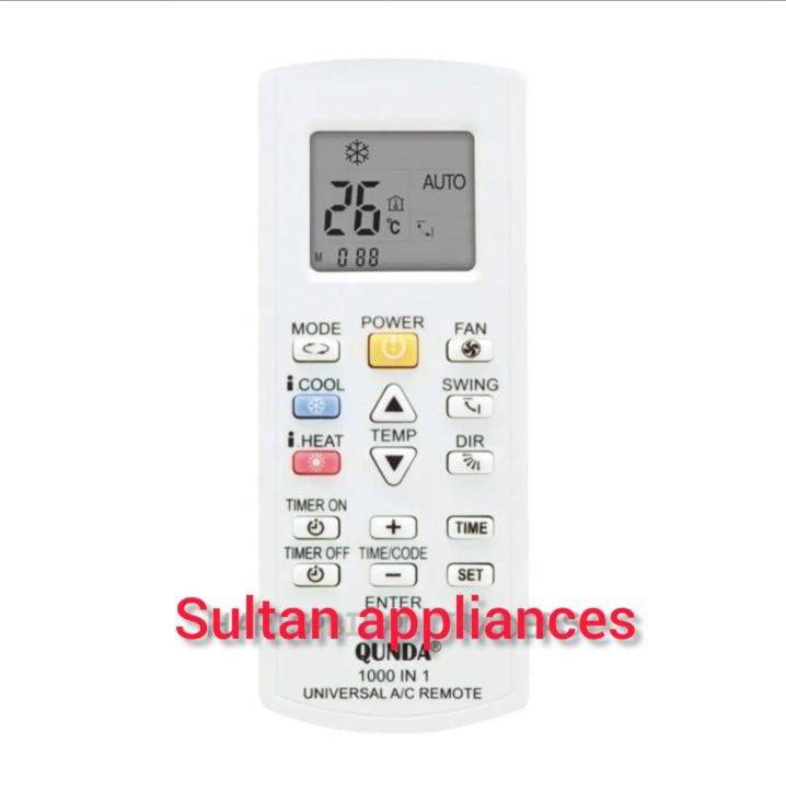 Universal Remote Ac Split& Inverted with LCD 1000 In 1-white | Daraz.pk