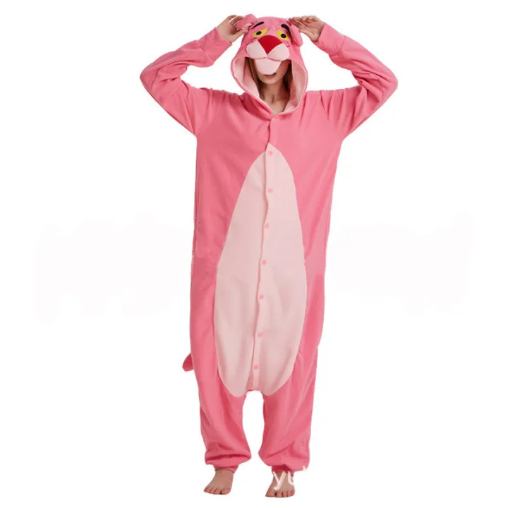 Cartoon Pink Panther Onesie Pajama Polar Fleece Jumpsuit Naughty ...