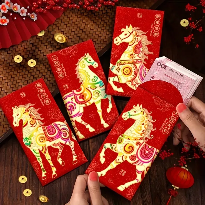 6pcs 2026 New Year Red Envelopes and Invitations - Symbolizing Success ...