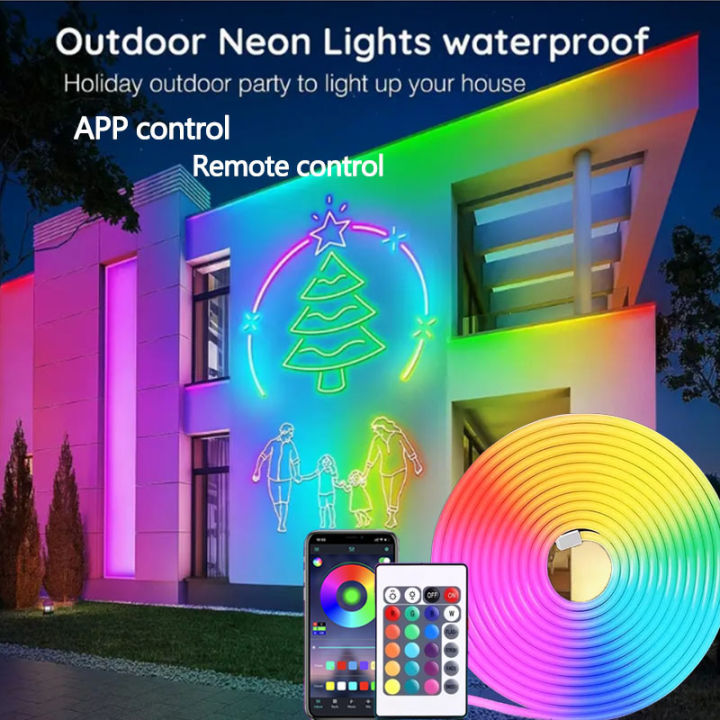 RGB Neon LED Strip Waterproof Bluetooth App&24key Remote Control Music ...