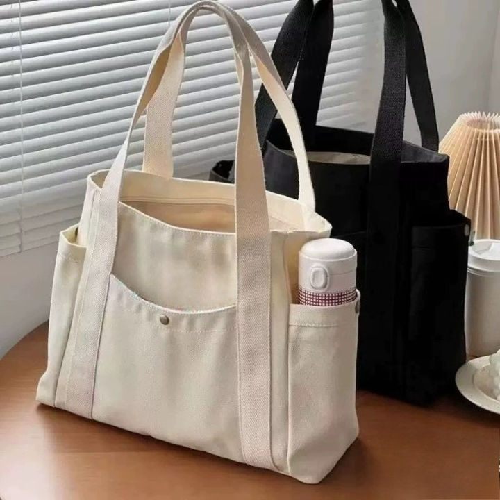 Large Canvas Tote Bag with Multiple Pockets, Minimalist Shoulder ...