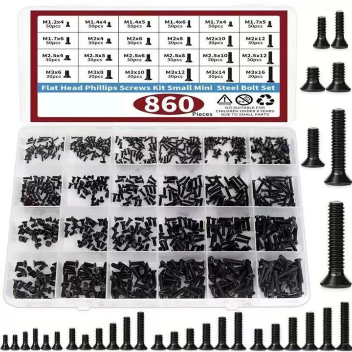 860 PCS Small Computer Screws Assortment Kit, Black Tiny Eyeglass ...