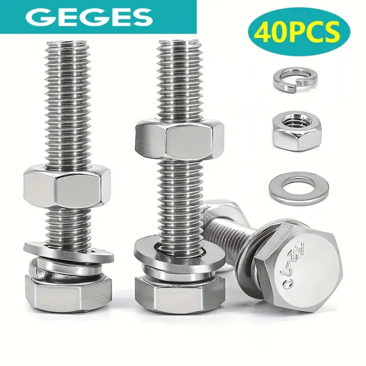 40pcs Stainless Steel Hex Nut & Bolt Assortment Kit - 304 Grade ...