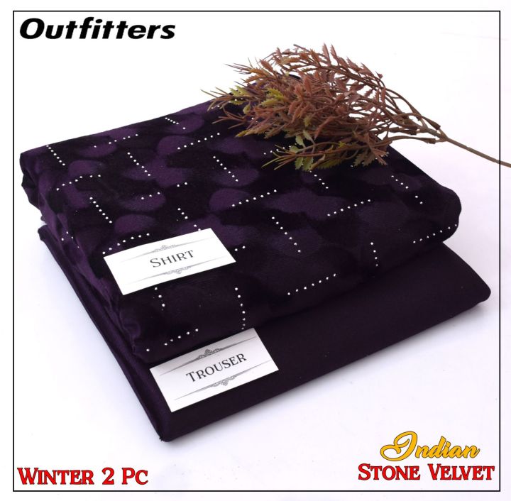 2pc Unstitched Stone lining Velvet dress for girls | Daraz.pk