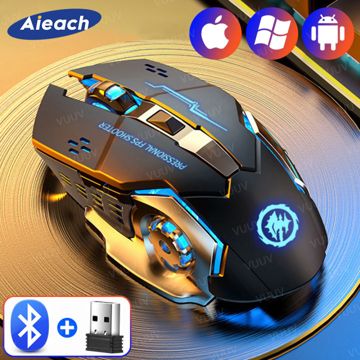 AIEACH Bluetooth Mouse Gaming Computer Rechargeable Wireless Mouse USB ...