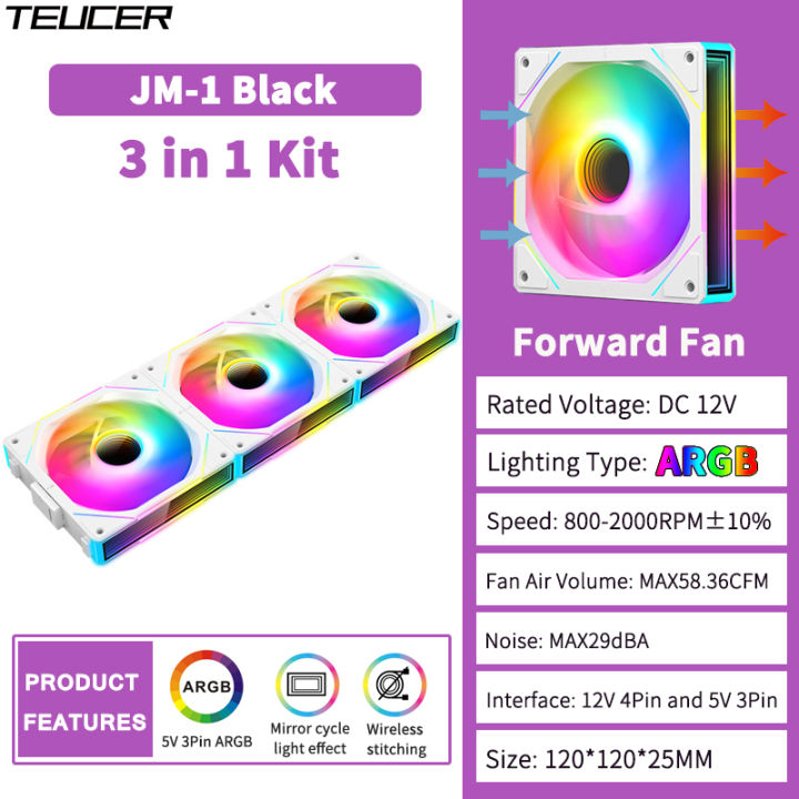 TEUCER JM-1 PC Cooling Case Fan ARGB Mirror Cycle Light Effect Wireless ...