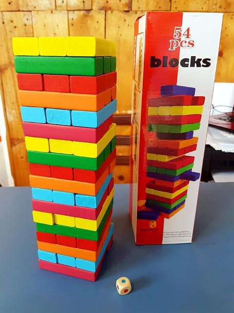 54 Pcs Wooden Jenga Blocks Large Size Colours Edition | Daraz.pk