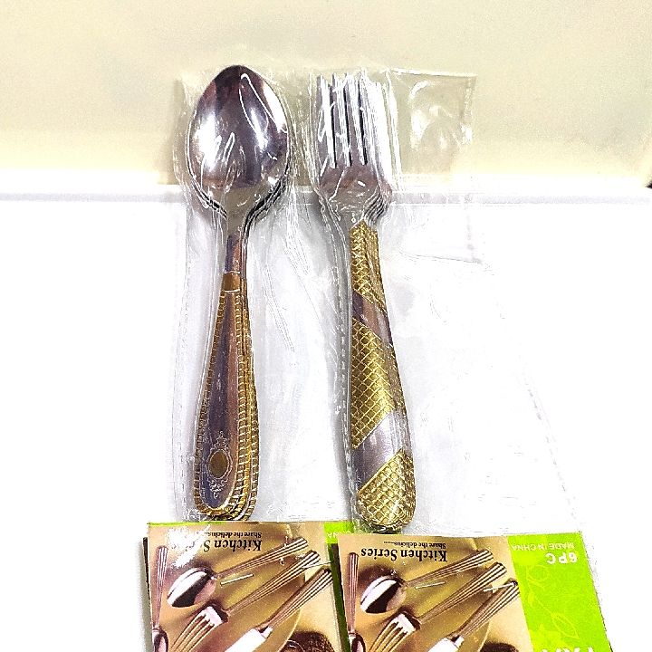 stainless steel Half Golden spoon set Multi design print for kitchen ...