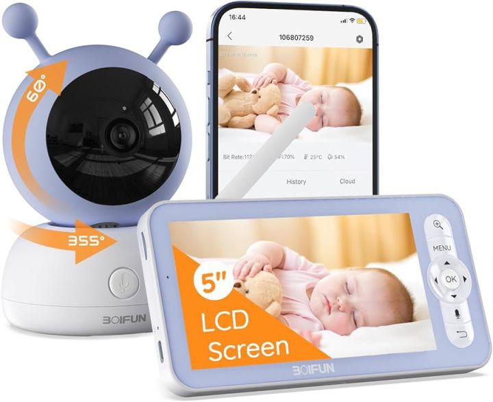 BOIFUN 5-Inch Baby Monitor with WiFi 1080p Baby Monitor with 2-Way ...