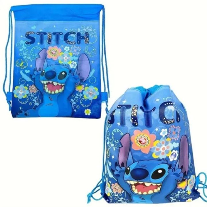 Disney Anime Stitch Backpack Non-Woven Fabrics Drawstring Luggage Bag ...